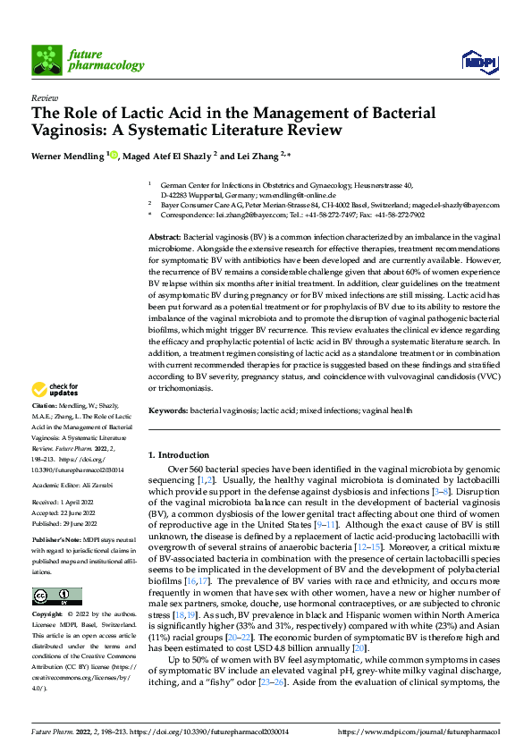 (PDF) The Role of Lactic Acid in the Management of Bacterial Vaginosis: A Systematic Literature ...