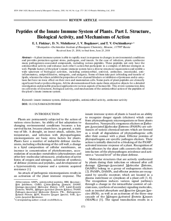 (PDF) Peptides of the Innate Immune System of Plants. Part I. Structure, Biological Activity ...