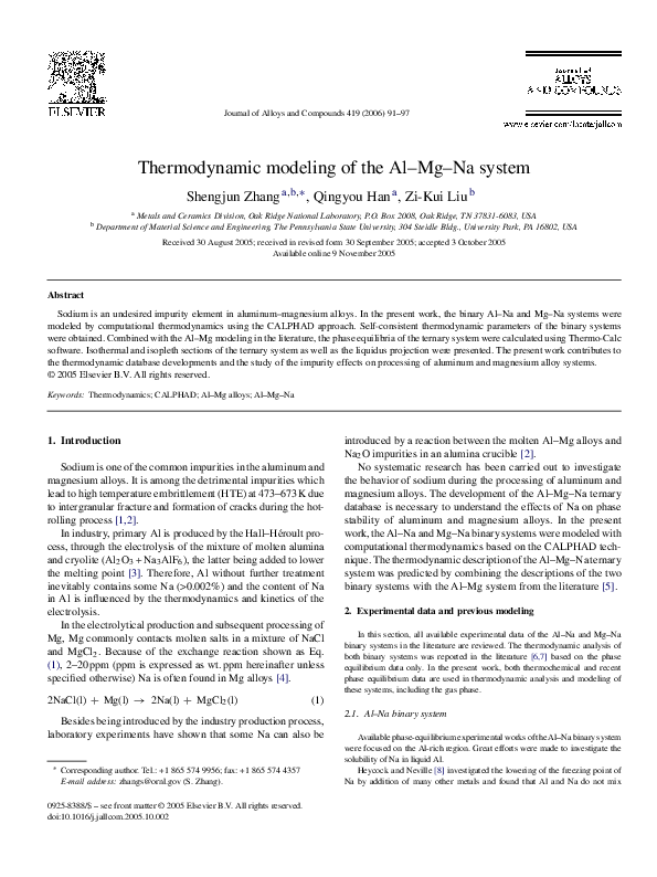 (PDF) Thermodynamic modeling of the Al–Mg–Na system