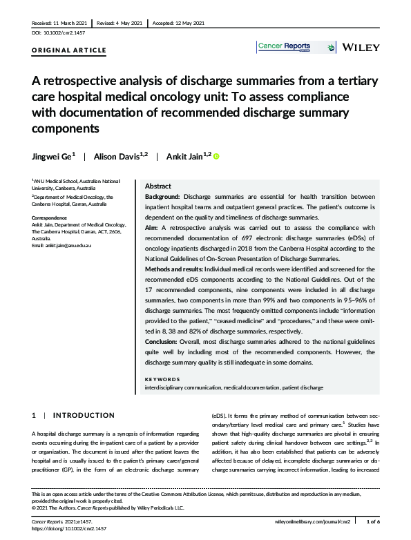 (PDF) A retrospective analysis of discharge summaries from a tertiary ...