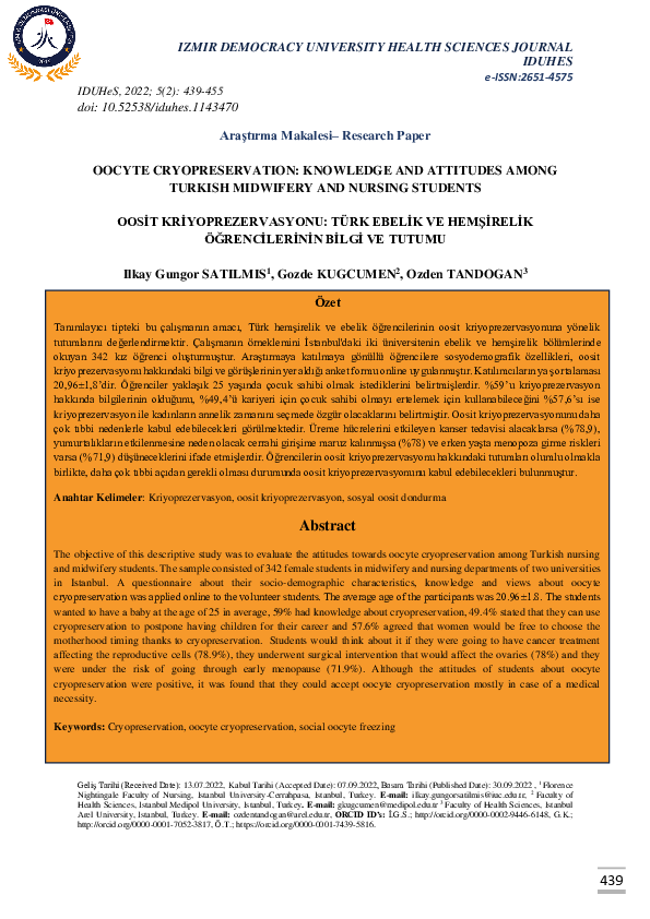 (PDF) Oosit Kriyoprezervasyonu: Türk Ebelik ve Hemşirelik ...
