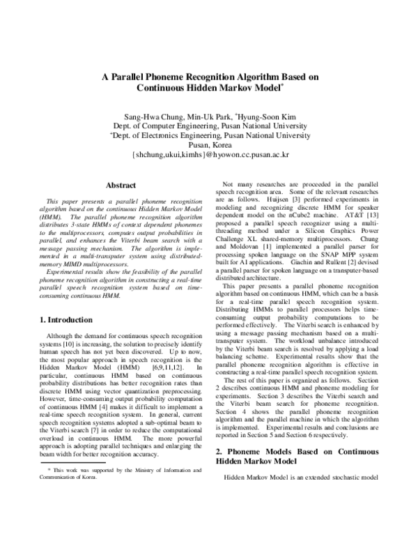 Pdf A Parallel Phoneme Recognition Algorithm Based On Continuous Hidden Markov Model