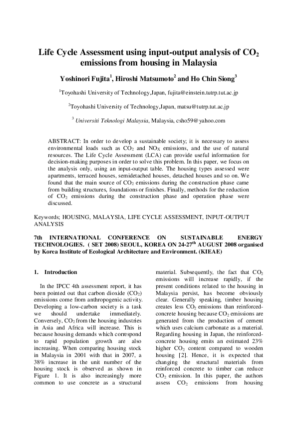 Pdf Life Cycle Assessment Using Input Output Analysis Of Co2