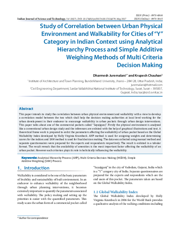 (PDF) Study of Correlation between Urban Physical Environment and Walkability for Cities of “Y ...