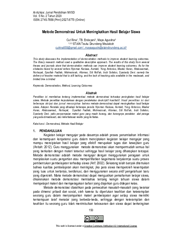 (PDF) Metode Demonstrasi Untuk Meningkatkan Hasil Belajar Siswa | cut ...