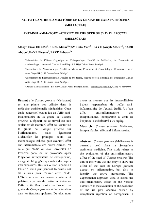 (PDF) Anti-Inflammatory Activity of the Seed of Carapa Procera (Meliaceae)