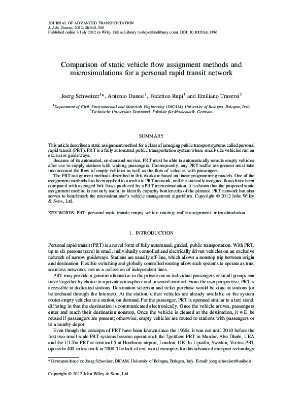 (PDF) Comparison of static vehicle flow assignment methods and microsimulations for a personal ...