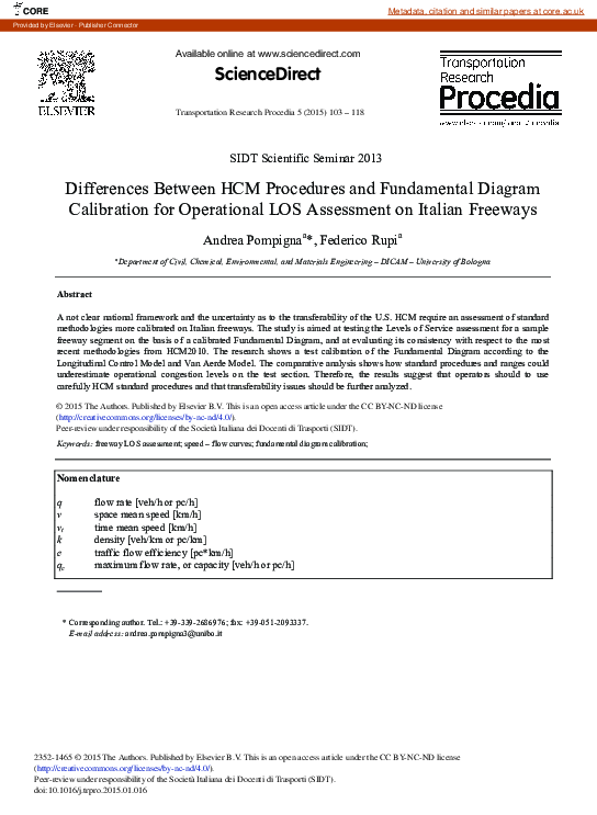 (PDF) Differences between HCM Procedures and Fundamental Diagram ...