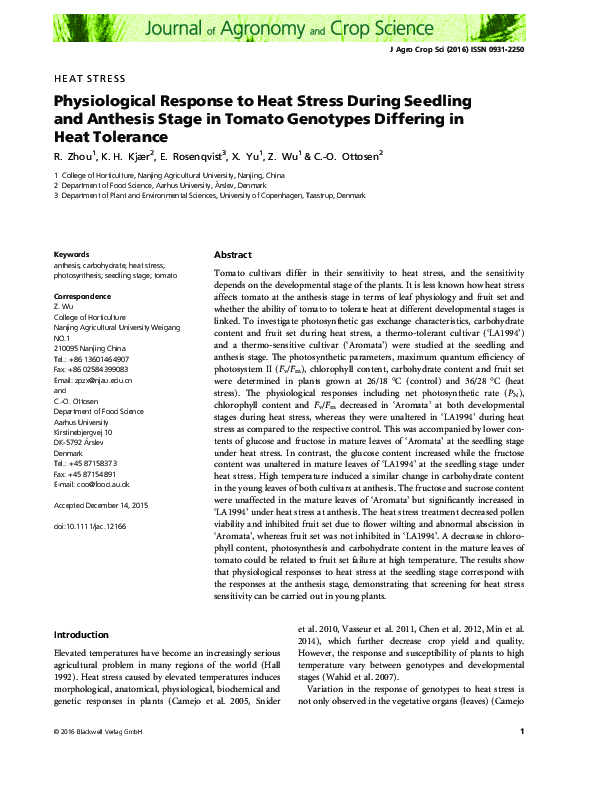 (PDF) Physiological Response to Heat Stress During Seedling and ...