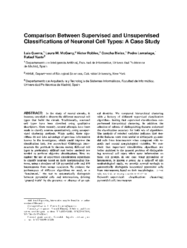 (PDF) Comparison between supervised and unsupervised classifications of neuronal cell types: A ...