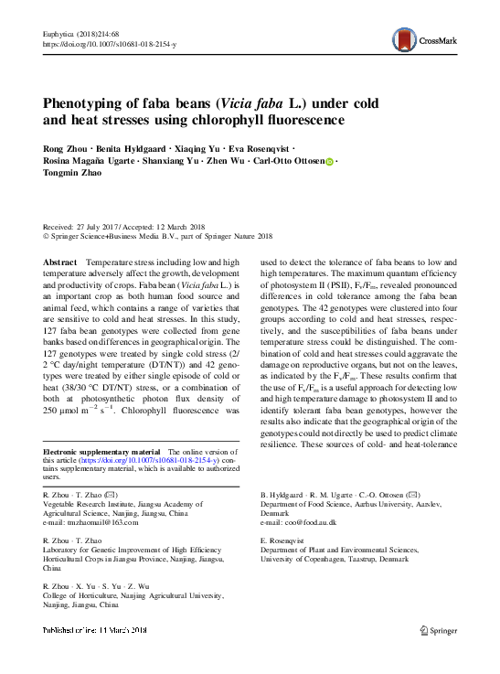 (PDF) Phenotyping of faba beans (Vicia faba L.) under cold and heat stresses using chlorophyll ...