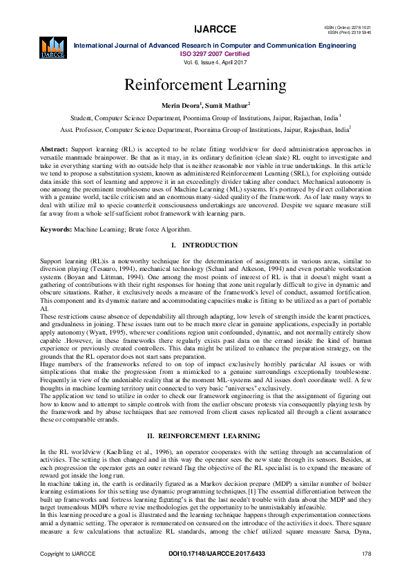 (PDF) Reinforcement Learning