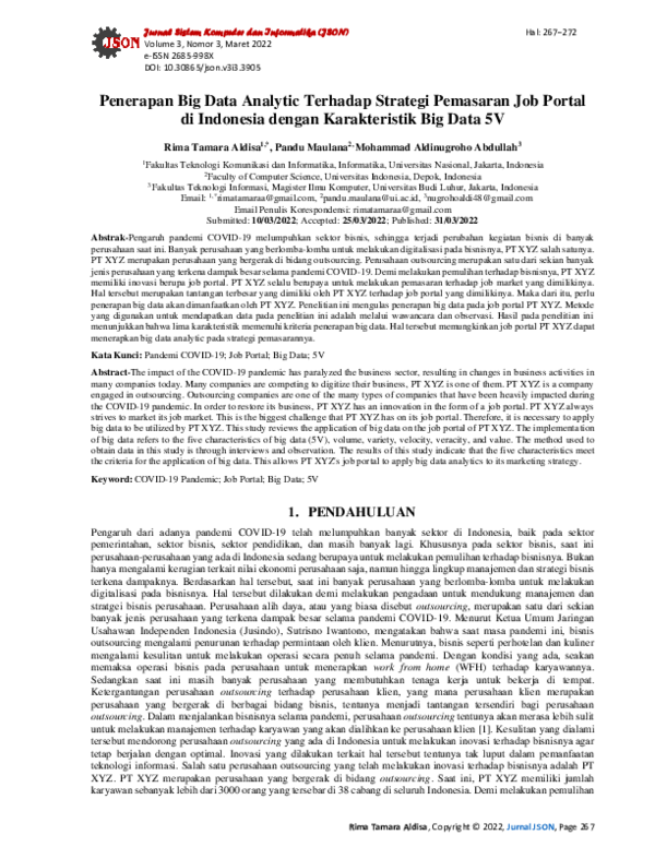 (PDF) Penerapan Big Data Analytic Terhadap Strategi Pemasaran Job ...