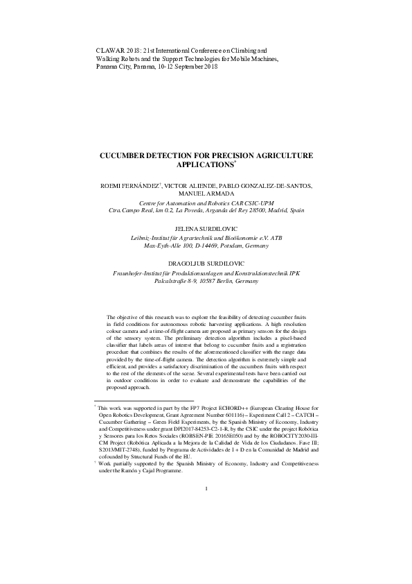 Pdf Cucumber Detection For Precision Agriculture Applications