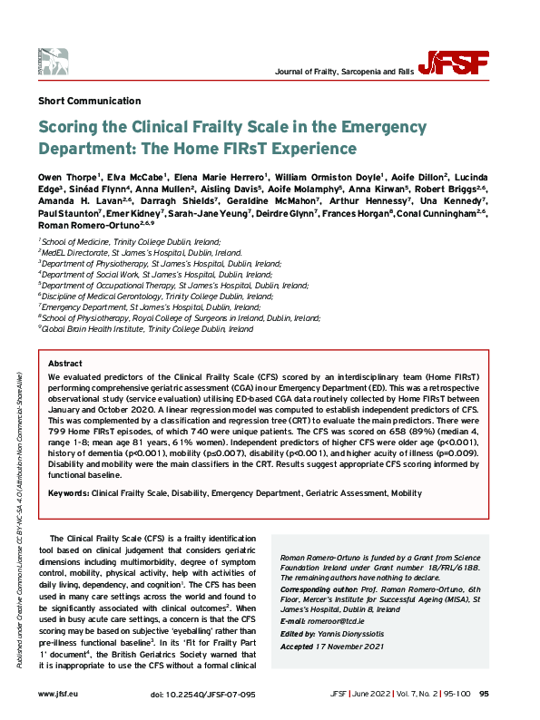 (PDF) Scoring the Clinical Frailty Scale in the Emergency Department ...