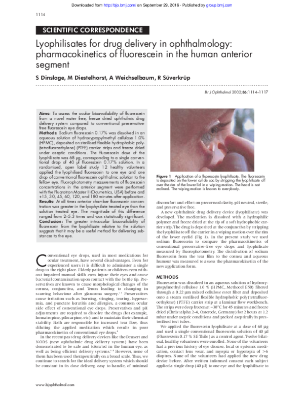 (PDF) Lyophilisates for drug delivery in ophthalmology ...