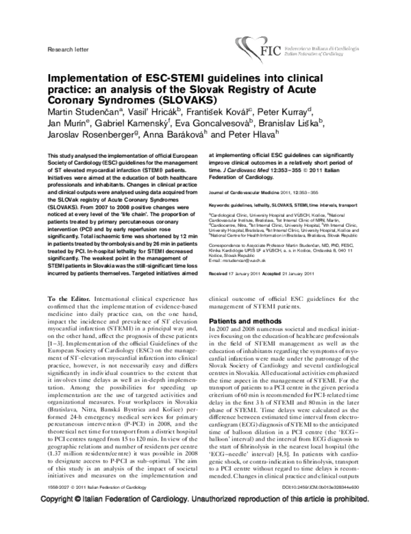 (PDF) Implementation of ESC-STEMI guidelines into clinical practice: an ...