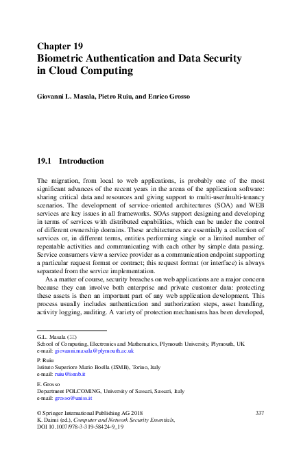 Pdf Biometric Authentication And Data Security In Cloud Computing