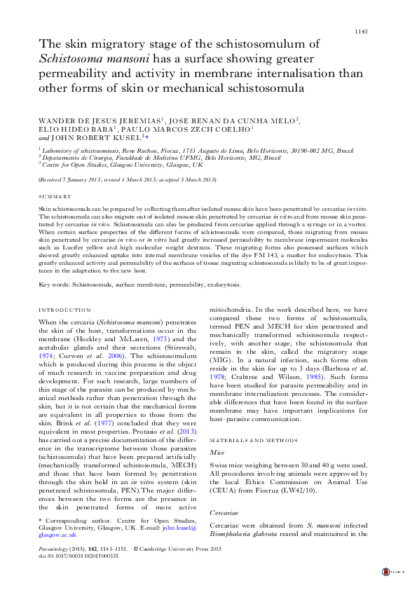 (PDF) The skin migratory stage of the schistosomulum of Schistosoma ...
