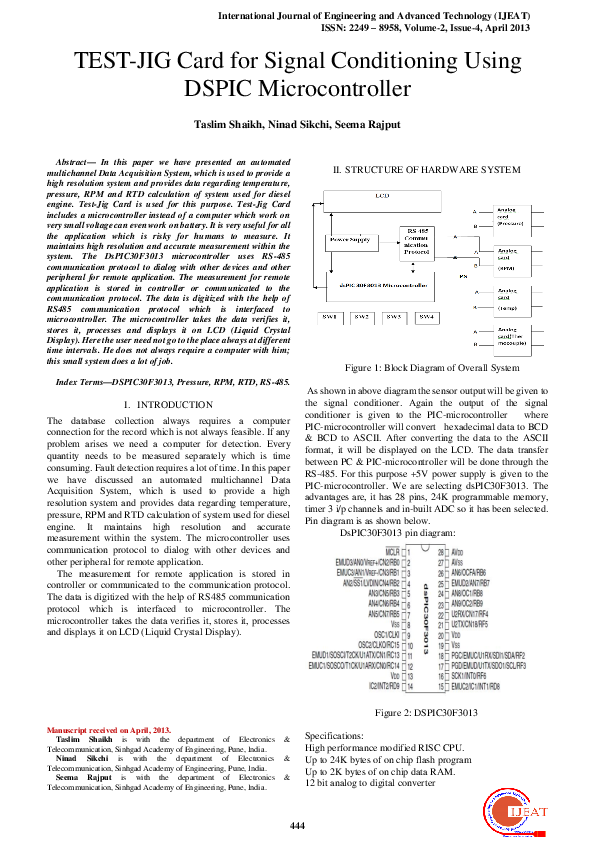(PDF) TEST-JIG Card for Signal Conditioning Using DSPIC Microcontroller