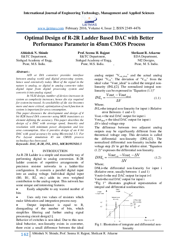 (PDF) Optimal Design of R-2R Ladder Based DAC with Better Performance Parameter in 45nm CMOS Process