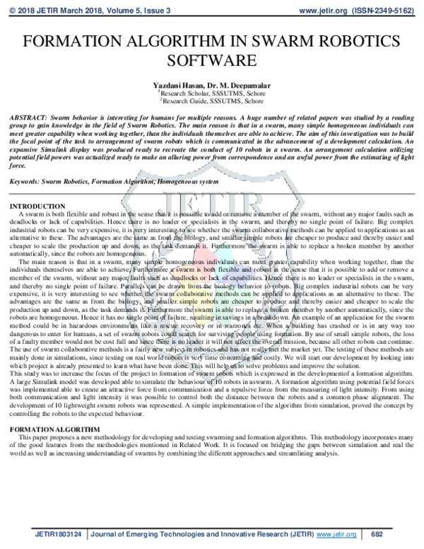 (PDF) Formation Algorithm in Swarm Robotics Software