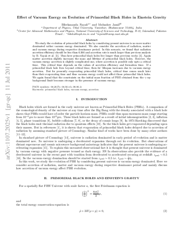 (PDF) Effect of vacuum energy on evolution of primordial black holes in ...