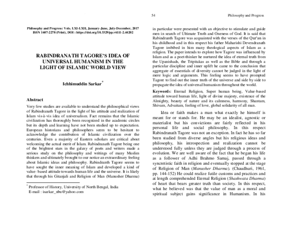 (PDF) Rabindranath Tagore’s Idea of Universal Humanism in the Light of Islamic World View ...