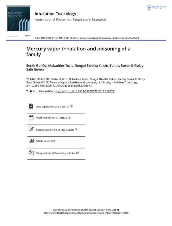 (PDF) Mercury vapor inhalation and poisoning of a family