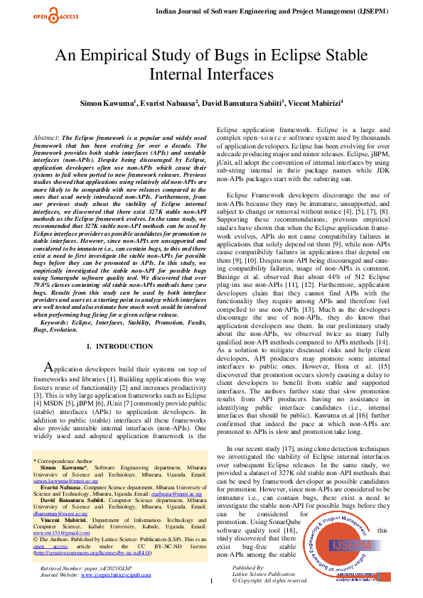 (PDF) An Empirical Study of Bugs in Eclipse Stable Internal Interfaces