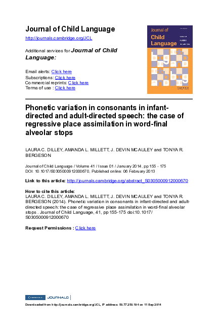(PDF) Phonetic variation in consonants in infant-directed and adult ...