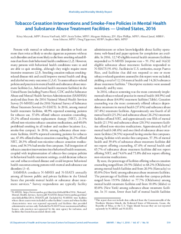 (PDF) Tobacco Cessation Interventions and Smoke-Free Policies in Mental ...