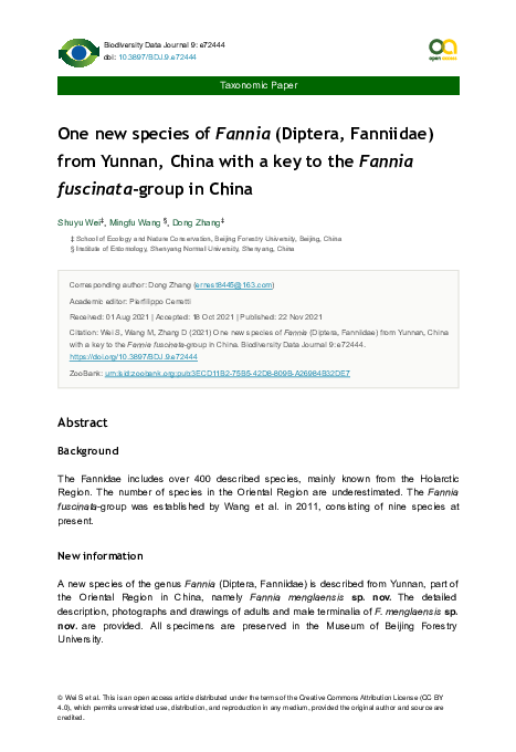 (PDF) One new species of Fannia (Diptera, Fanniidae) from Yunnan, China ...