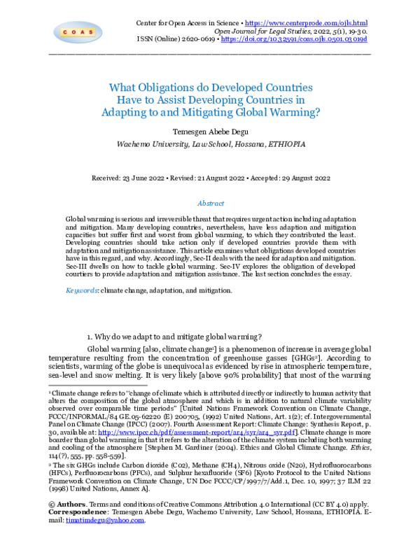(PDF) Developed Countries' Obligations in Climate Aid