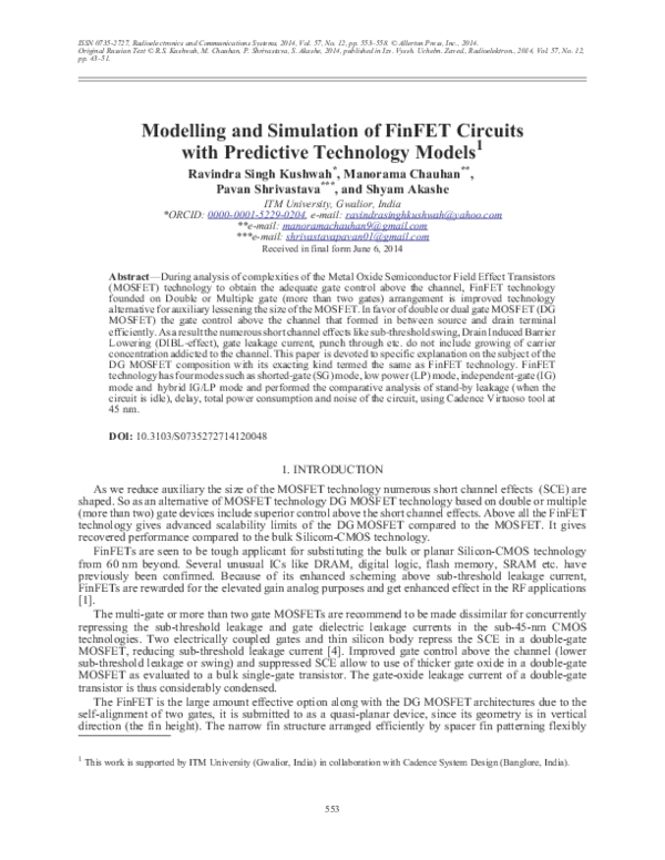 (PDF) Modelling and simulation of FinFET circuits with predictive technology models