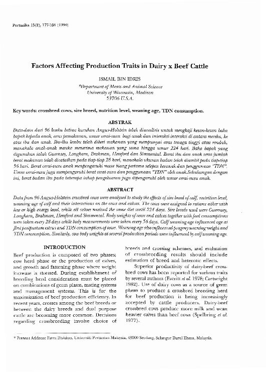 (PDF) Factors affecting production traits in dairy x beef cattle