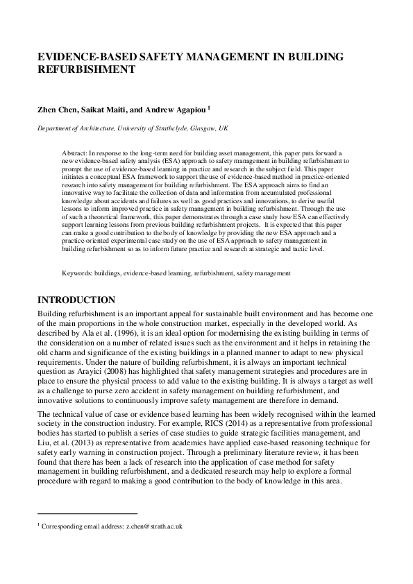(PDF) Evidence-based safety management in building refurbishment
