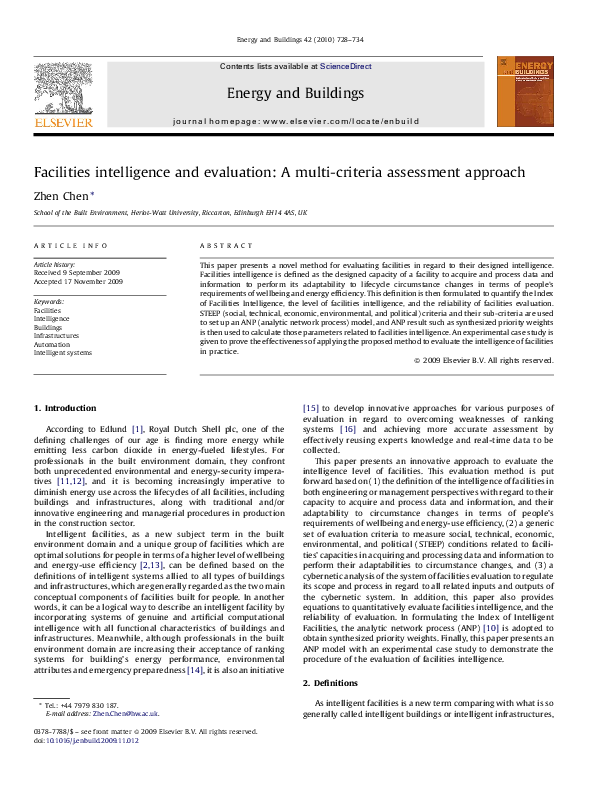 (PDF) Facilities intelligence and evaluation: A multi-criteria ...