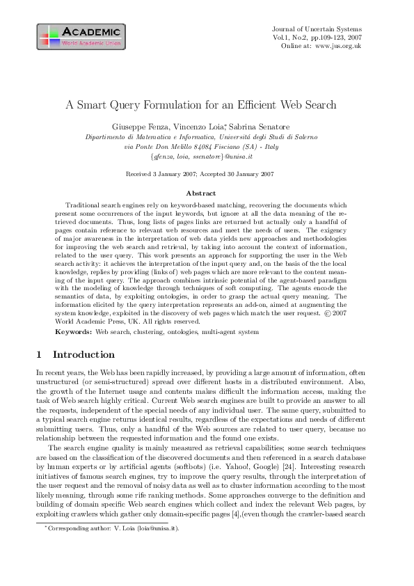 Pdf A Smart Query Formulation For An Efficient Web Search