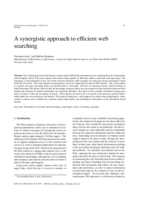 (PDF) A synergistic approach to efficient web searching