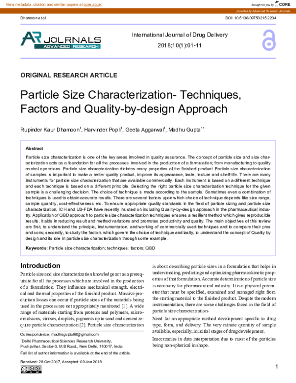 (PDF) Particle Size Characterization- Techniques, Factors and Quality ...