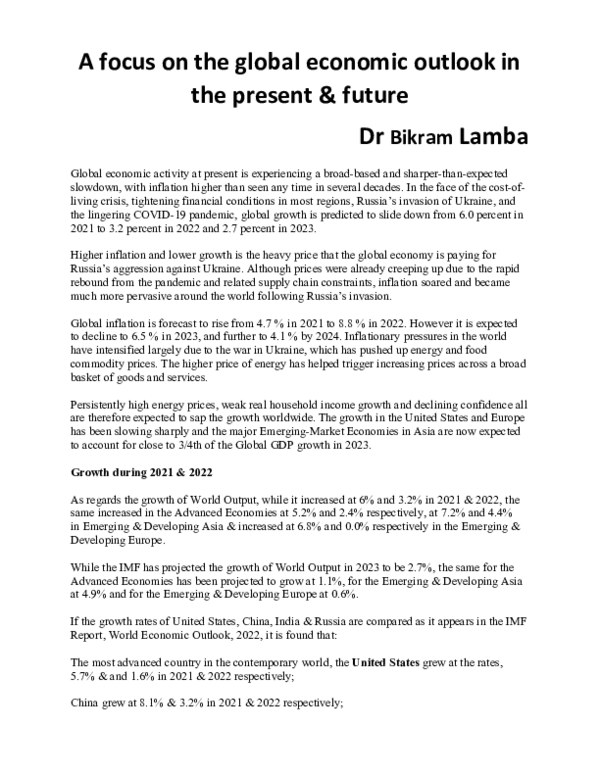 (DOC) A focus on the global economic outlook in the present & future