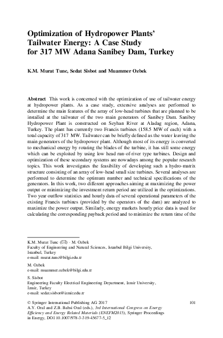(PDF) Optimization of Hydropower Plants’ Tailwater Energy: A Case Study ...