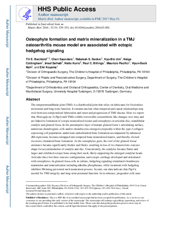 (PDF) Osteophyte formation and matrix mineralization in a TMJ ...