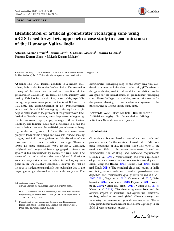 Pdf Identification Of Artificial Groundwater Recharging Zone Using A Gis Based Fuzzy Logic