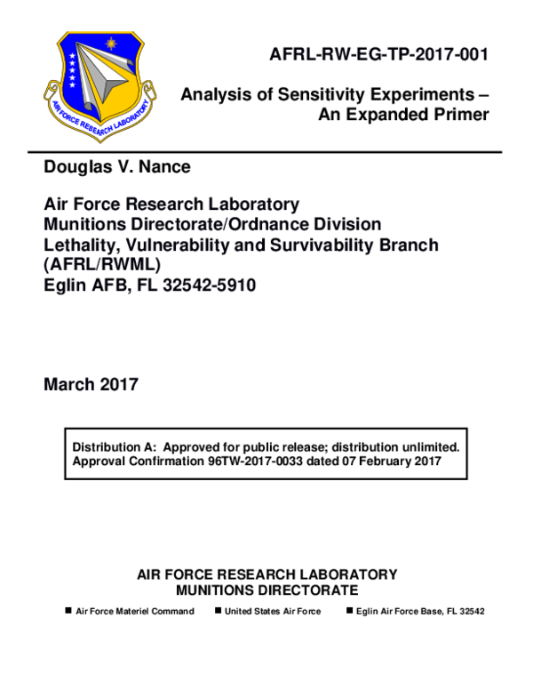 (PDF) AFRL-RW-EG-TP-2017-001 Analysis of Sensitivity Experiments – An ...