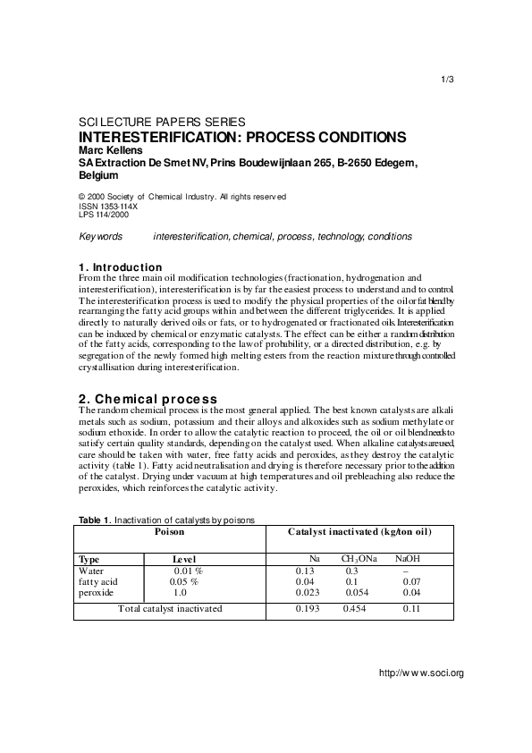 (PDF) Interesterification : Process Conditions