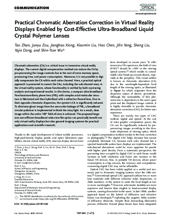 (PDF) Practical Chromatic Aberration Correction in Virtual Reality Displays Enabled by Cost ...