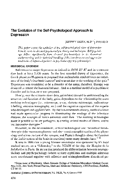 (PDF) The Evolution of the Self-Psychological Approach to Depression