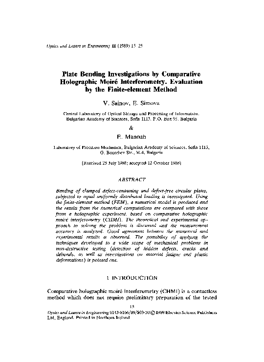 (PDF) Plate bending investigations by comparative holographic moiré ...